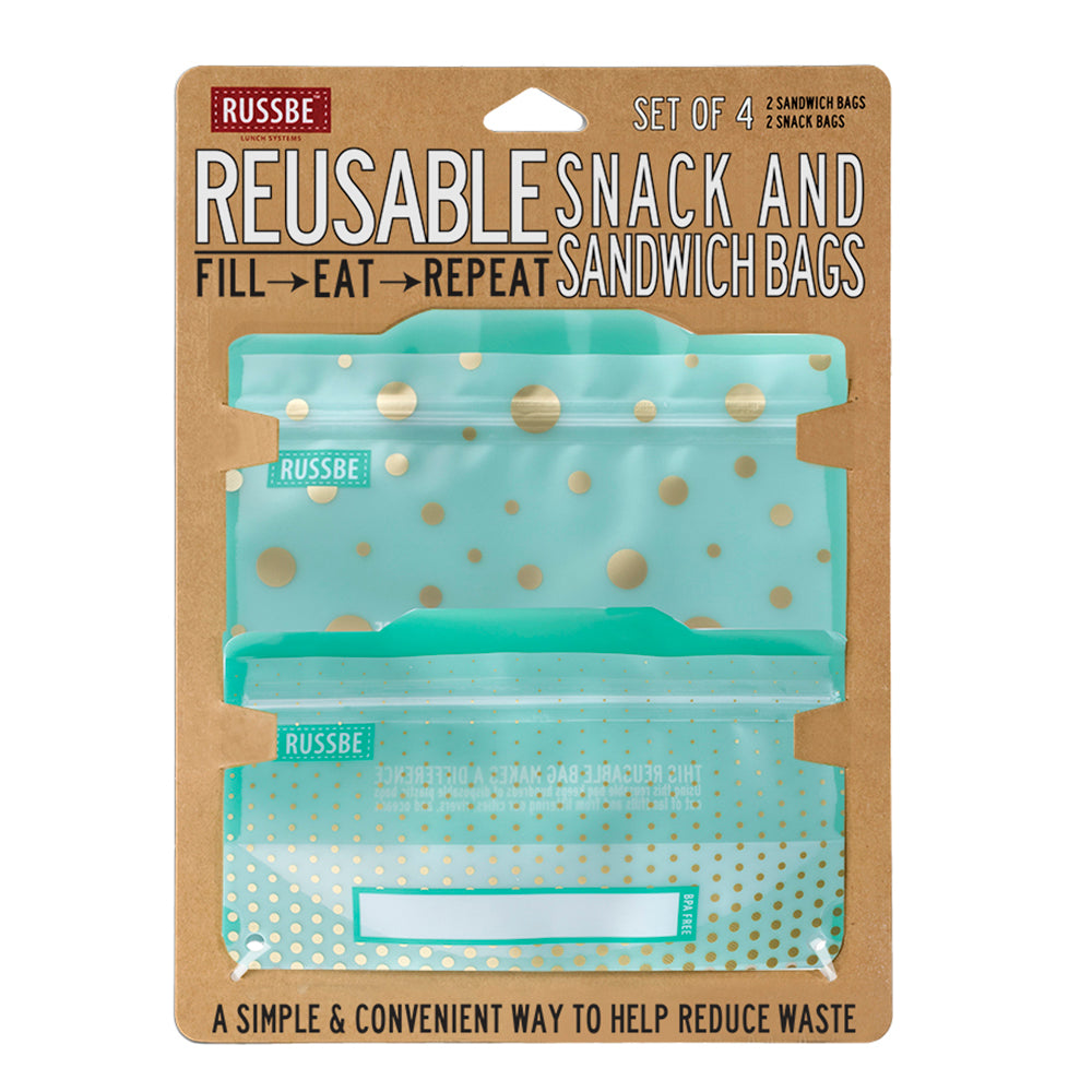 Patterned Reusable Snack and Sandwich Bags, Set of 4, Polka Dots – Russbe