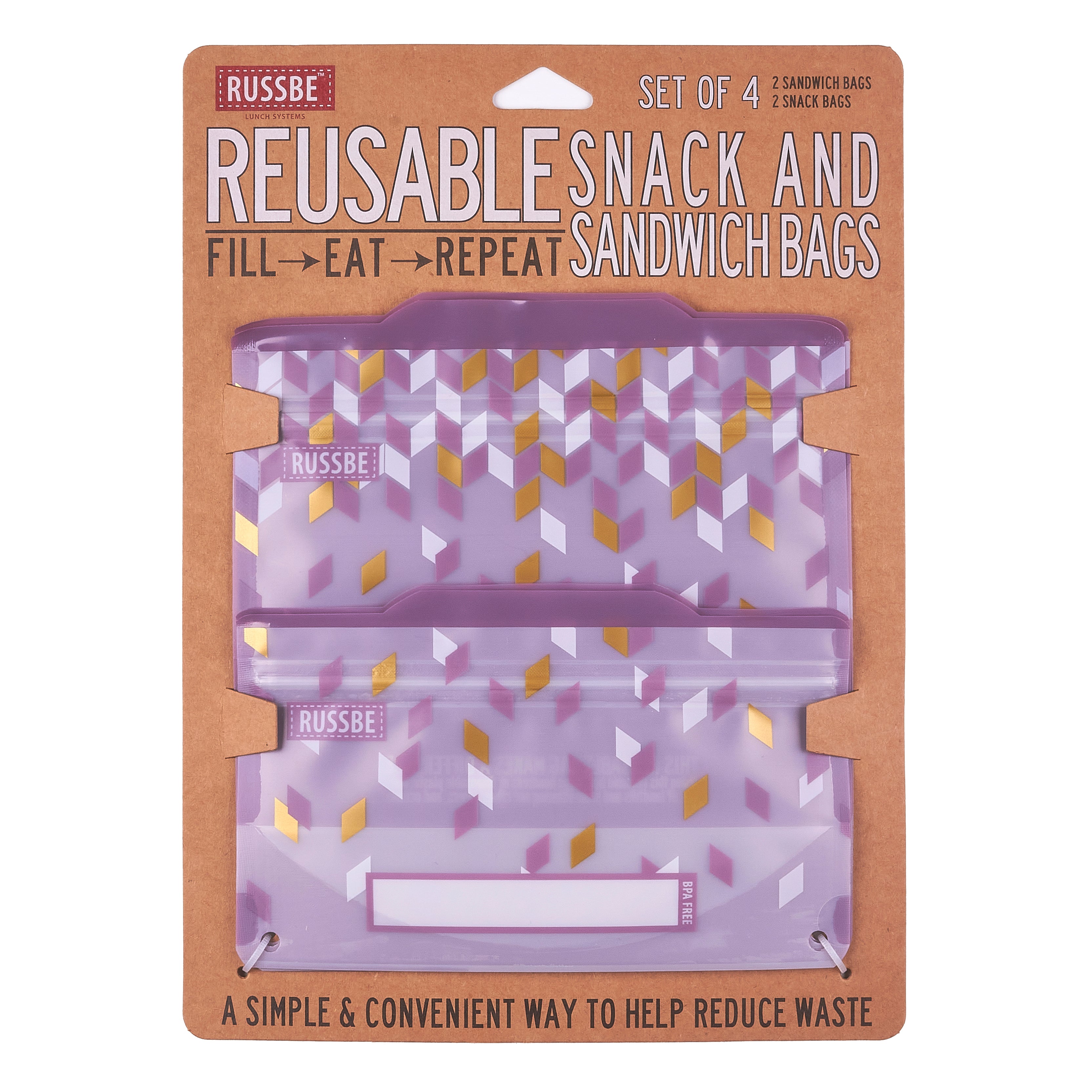 Patterned Reusable Snack and Sandwich Bags, Set of 4, Confetti – Russbe